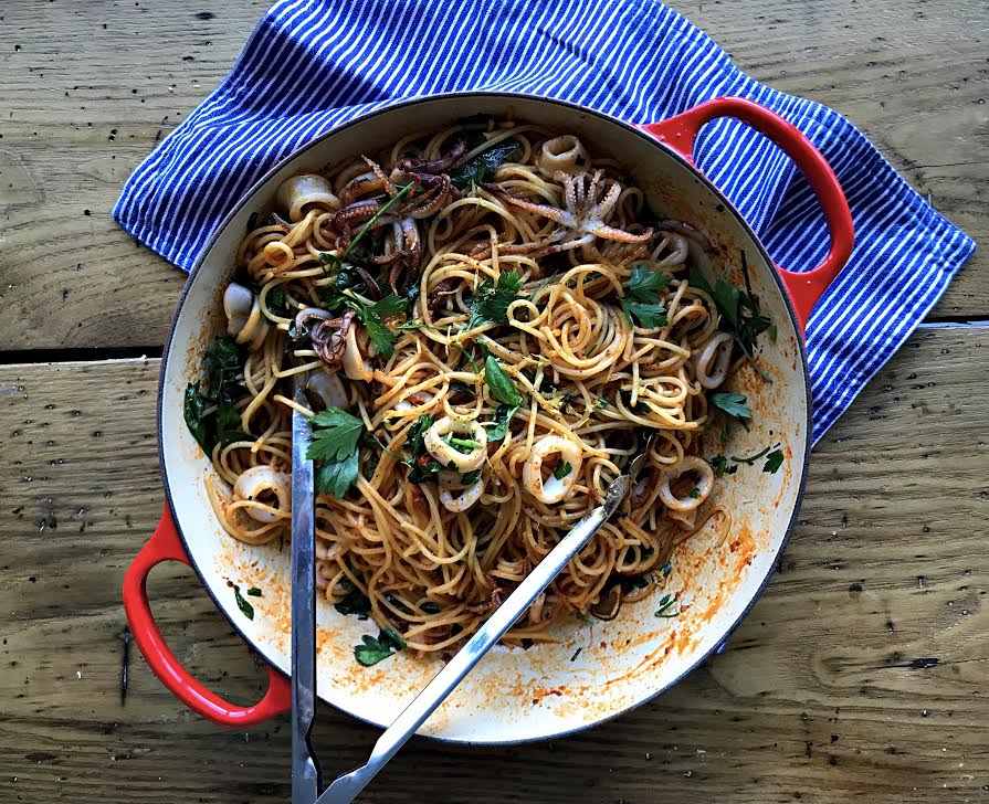 Spaghetti with Crispy Squid and Chili Oil - Wine4Food